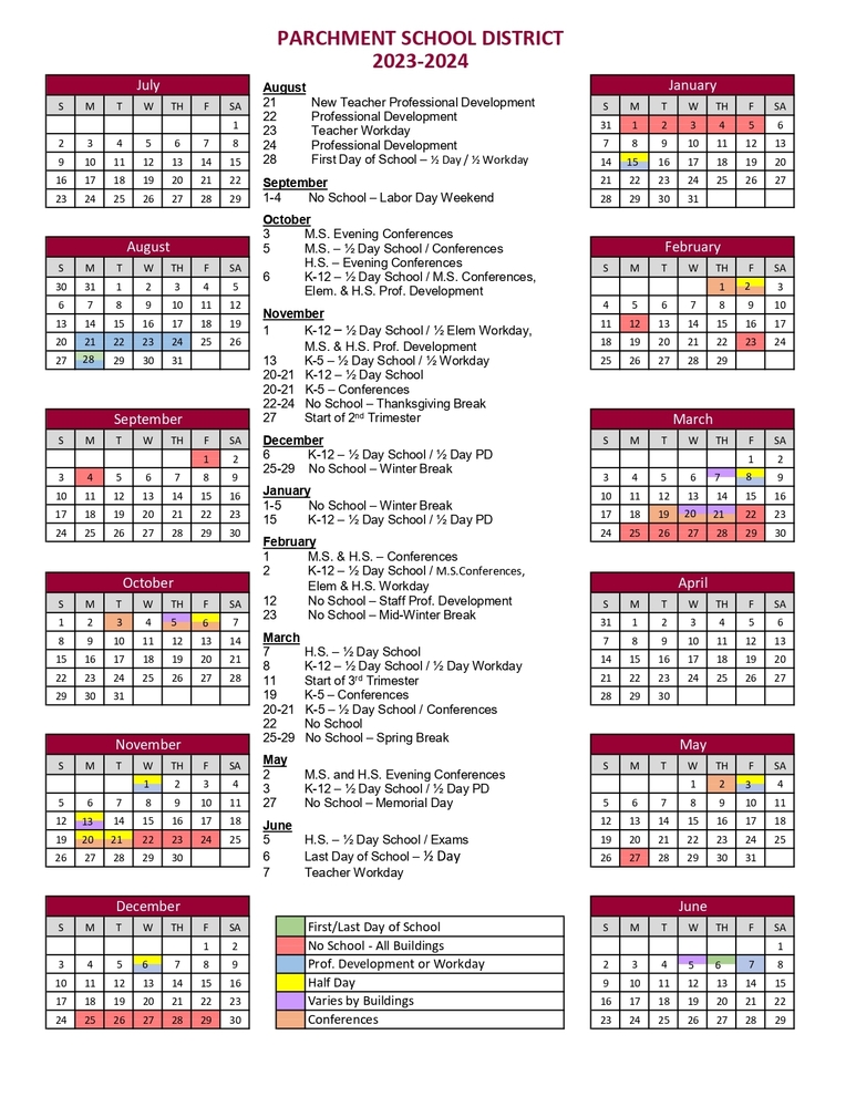 2023-2024 School Calendar | Central Elementary School